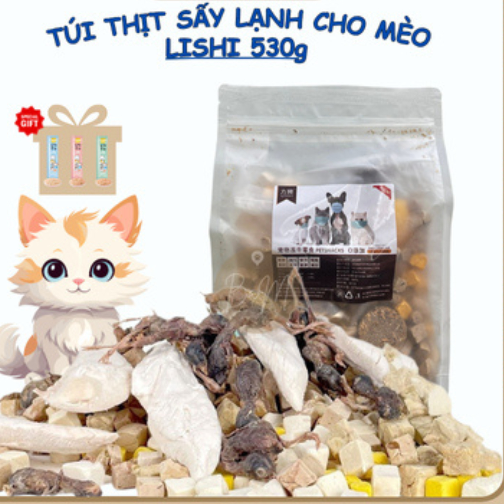 Thịt sấy LISHI gói 500G ko chim cút. Thức ăn cho mèo cung cấp đủ chất ...