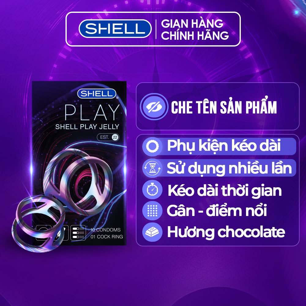 Bao cao su Shell Play Jelly - Tổng hợp 6 tính năng + phụ kiện - Hộp 10 ...