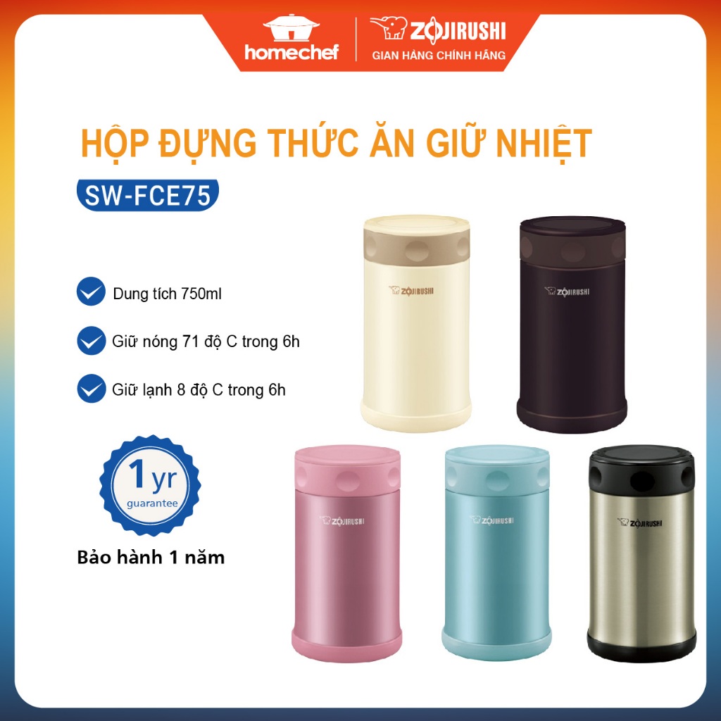 Hộp đựng thức ăn giữ nhiệt Zojirushi 0.75L SW-FCE75, sản xuất tại Thái Lan, bảo hành giữ nhiệt 1 ...