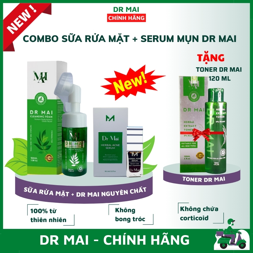 Dr Mai, Combo Sữa Rửa Mặt và Serum Dr Mai nguyên chất giúp sạch mụn mờ thâm thu nhỏ lỗ chân lông ...
