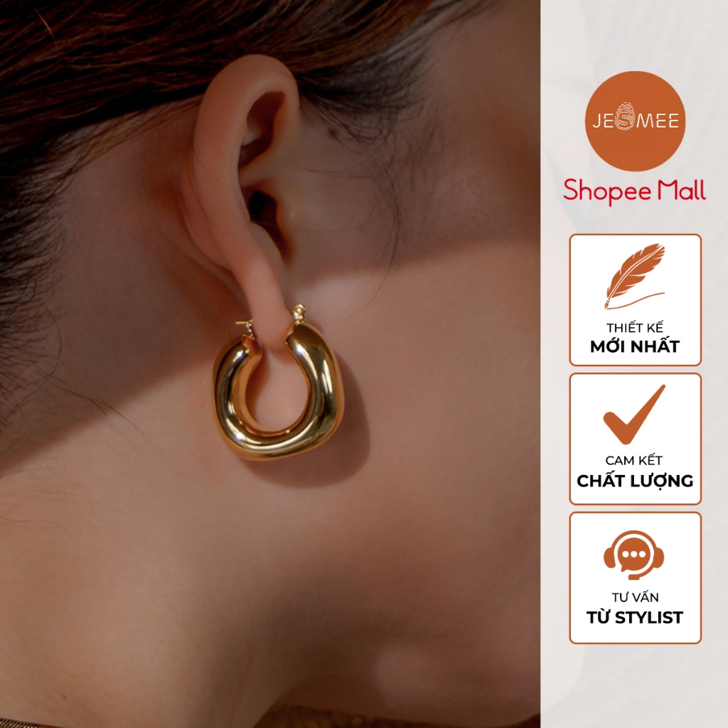 Bông tai nữ Chunky Hoops Jesme thiết kế bản to chất liệu titan phong ...