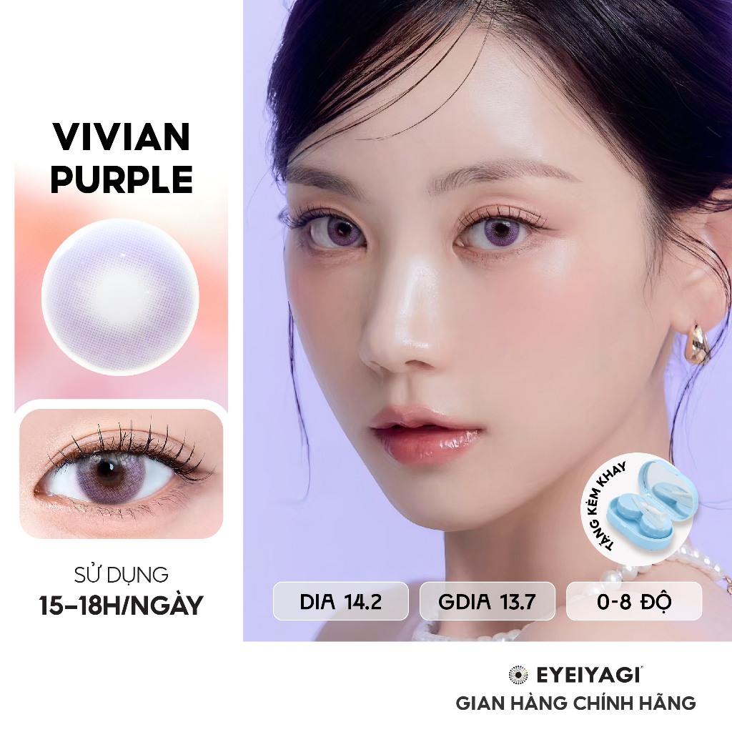 Kính áp tròng EYEIYAGI lens tím Vivian Purple cận 3 tháng độ cận 0-8 ...