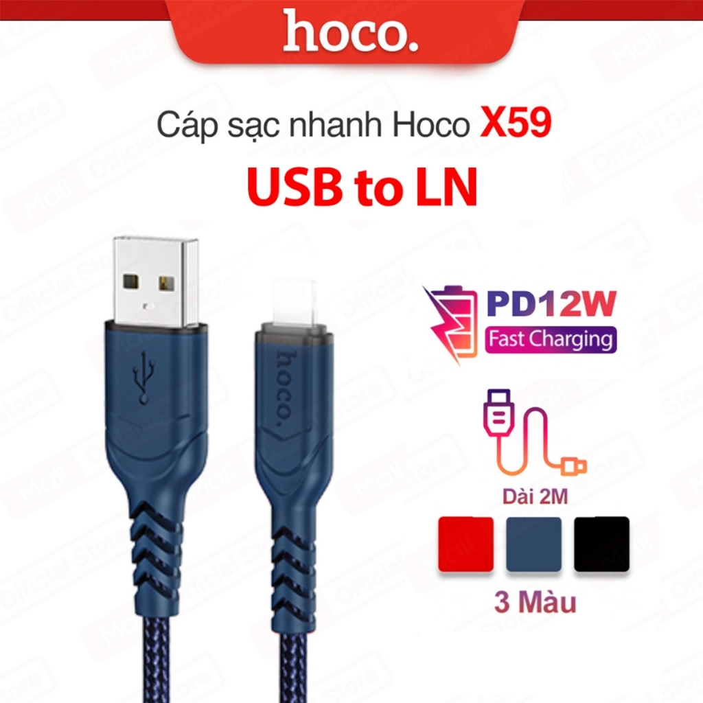 Cáp sạc nhanh USB to IP Hoco X59 dùng cho ip6/7/8/X hỗ trợ truyền dữ liệu, dài 1m/2m | Shopee ...