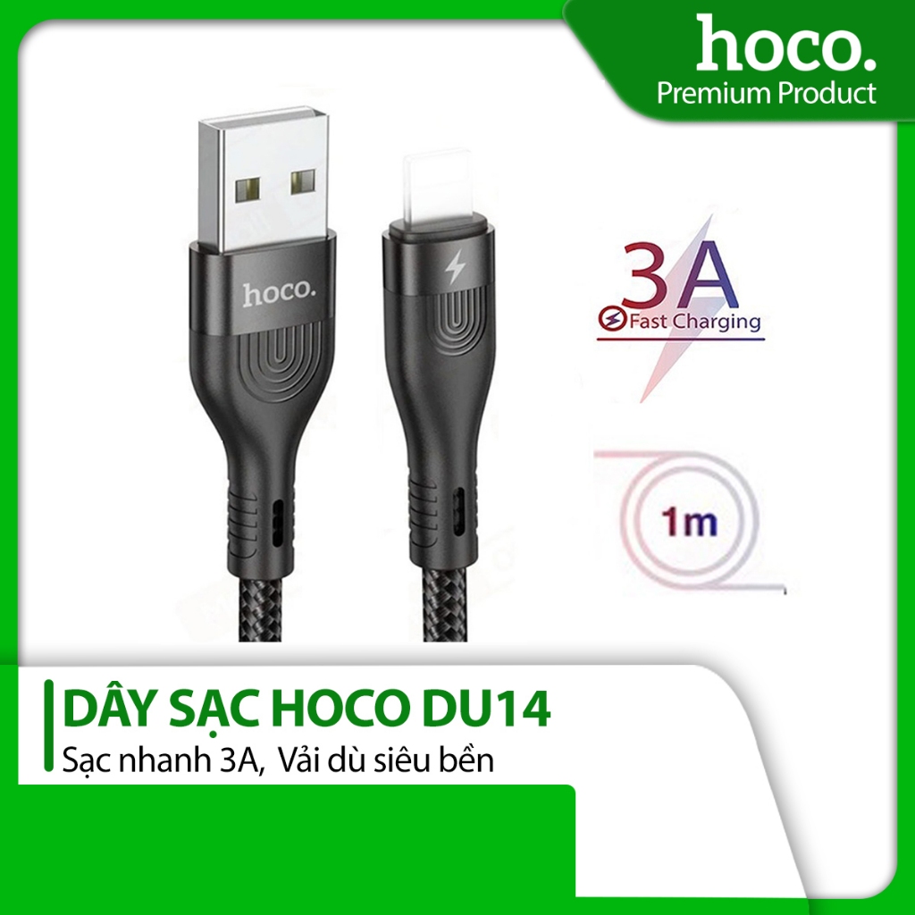 Dây sạc nhanh 3A Hoco DU14 chân LN vải dù truyền dữ liệu dùng cho ip 6 ...
