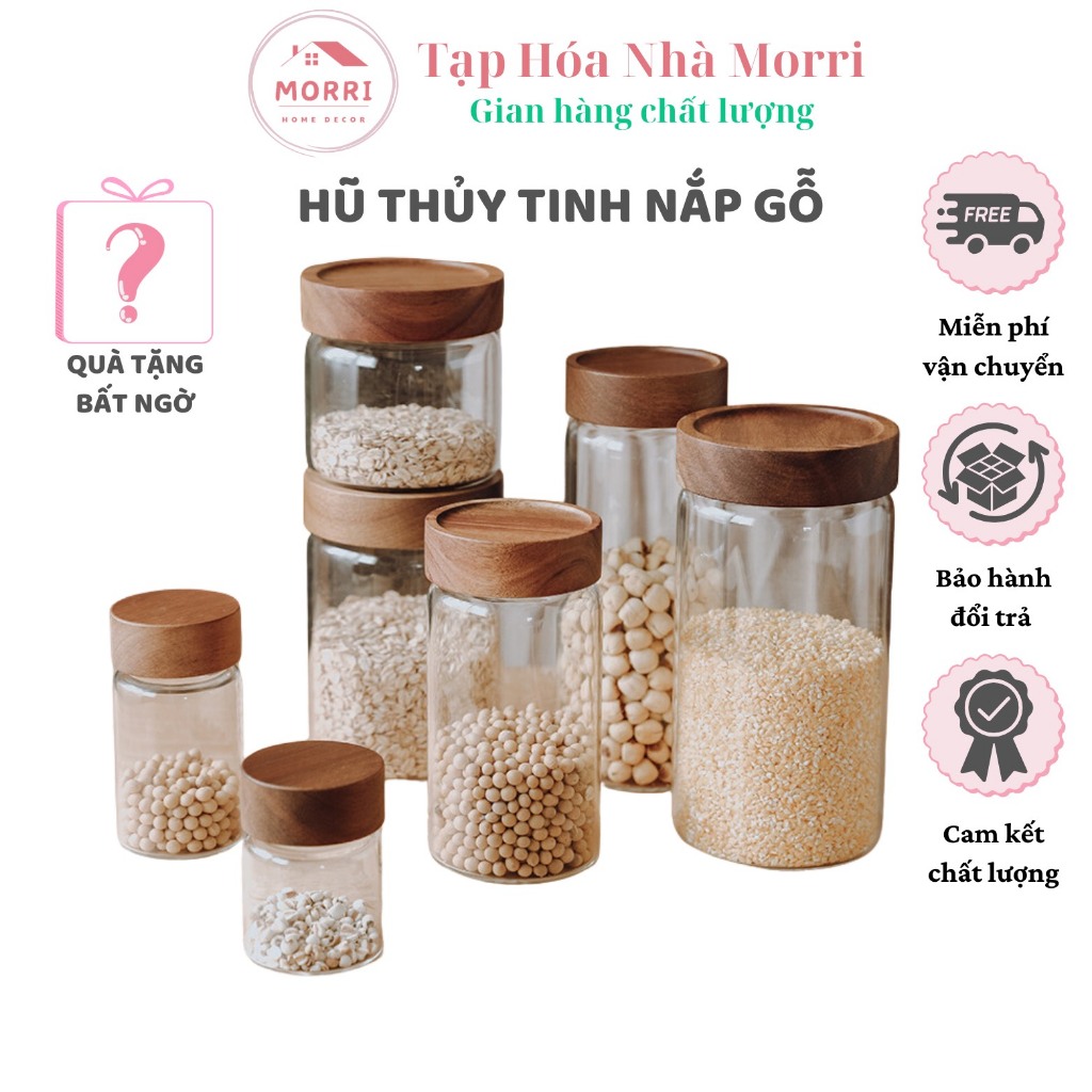 Hũ Thuỷ Tinh Có Nắp Xoắn Gỗ Keo Đựng Đồ Đa Năng Như Trà, Cafe, Đồ Ăn... Cho Gia Đình Decor Sang ...