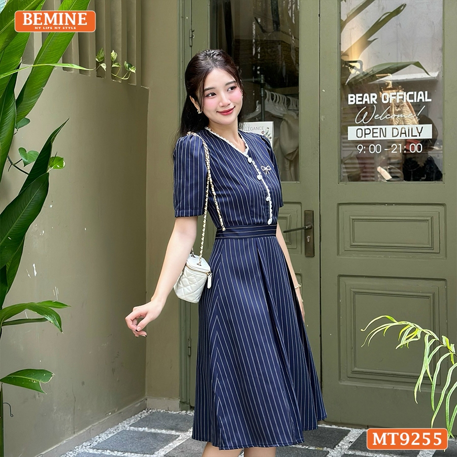 Đầm thiết kế cổ V viền ren đính nút dáng chữ A BEMINE MT9255 | Shopee ...