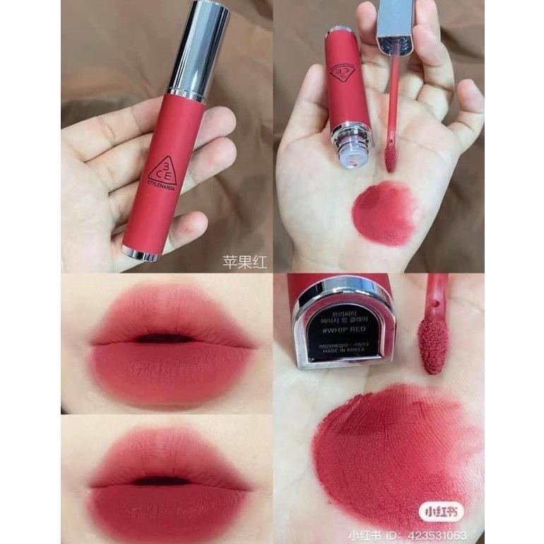 Son Kem 3CE Whip Red Màu Đỏ Gạch – Hazy Lip Clay | Shopee Việt Nam