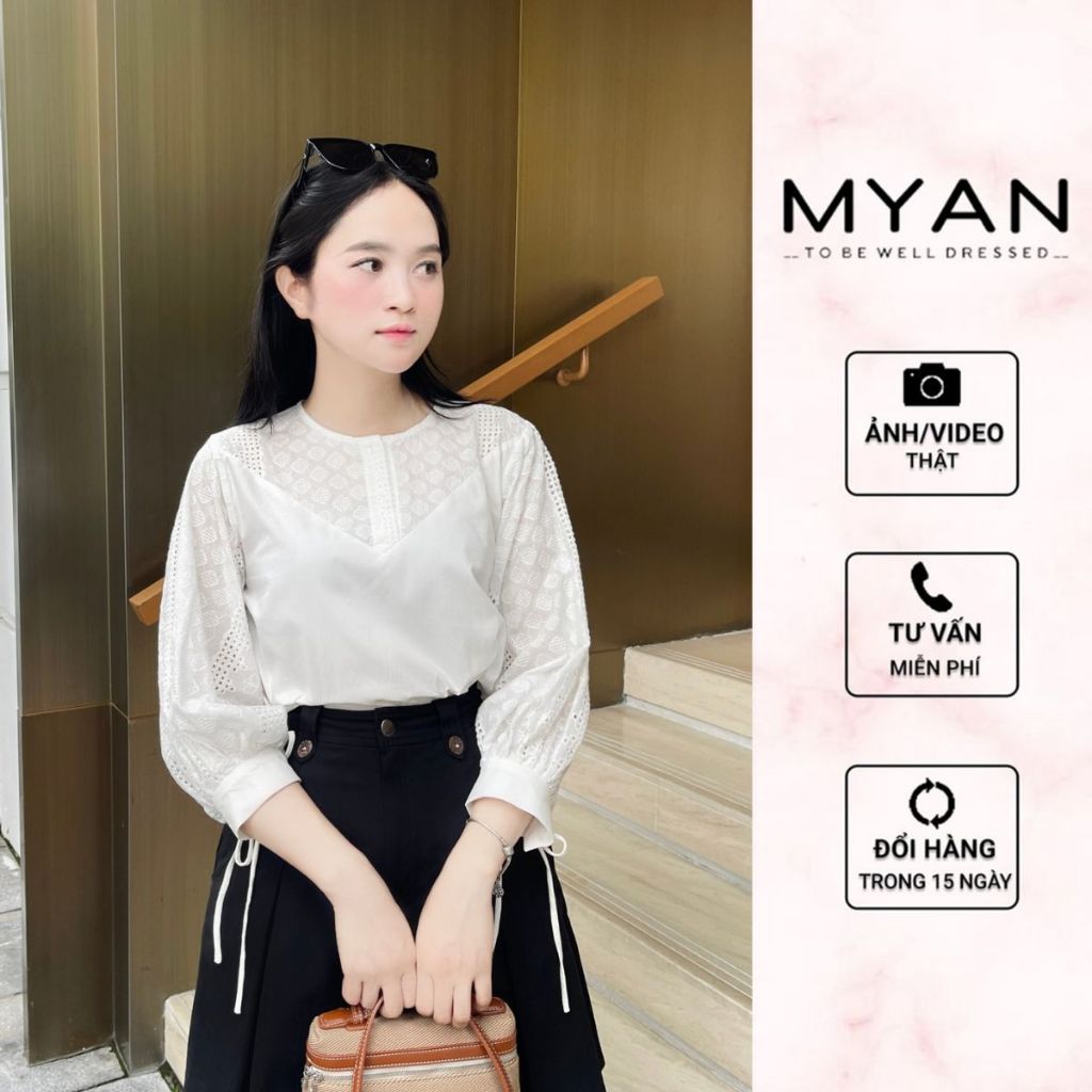 MYAN DESIGN Áo Cổ Tròn Tay Lửng Phối Thô Thêu Điệu Đà Avn062405 ...