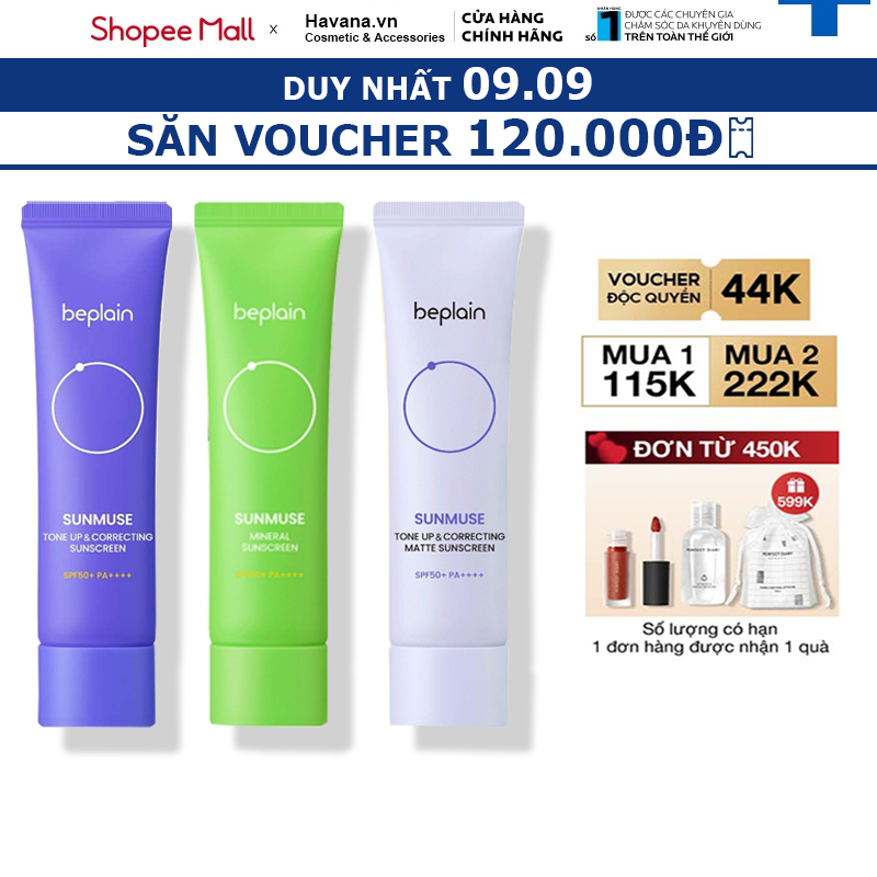 Kem Chống Nắng BEPLAIN SUNMUSE Nâng Tone Vật Lý Lai Hoá Học, Hiệu chỉnh da SPF 50+ PA++++ 50ml ...