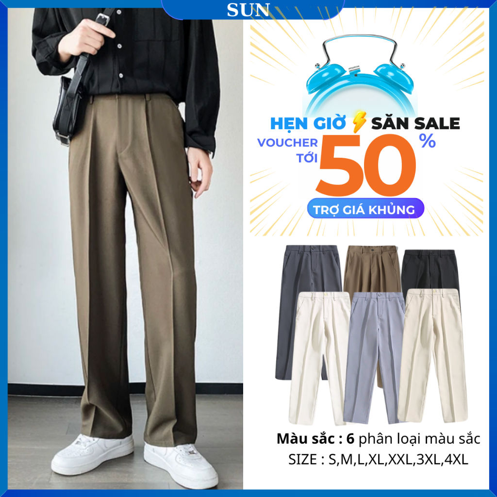 Quần âu nửa cạp chun SUN form suông rộng phong cách Hàn Quốc, phong ...