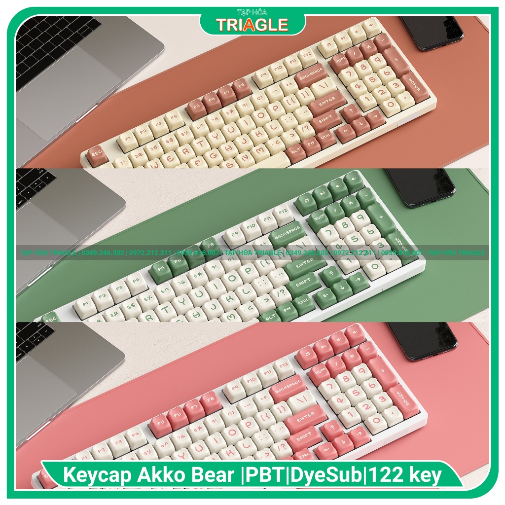 Akko Bear Keycap Set (122-key) (Mocha | Matcha | Sakura) (OEM) (PBT ...