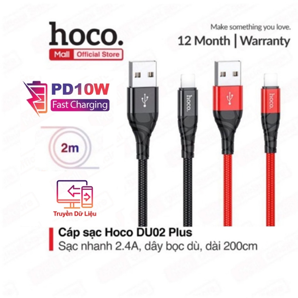 Cáp sạc nhanh Hoco DU02 Plus 2.4A USB to LN dùng cho ip6/7/8/X dây bện ...