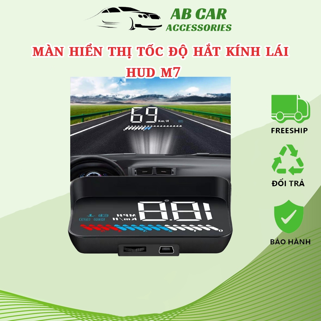MÀN HÌNH HẮT KÍNH HUD M7, HIỂN THỊ TỐC ĐỘ VÀ CẢNH BÁO TỐC ĐỘ Ô TÔ, XE HƠI CẮM CỔNG OBD2 + USB ...