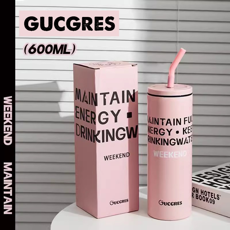 Bình giữ nhiệt GUCGRES CAO 600ML dễ thương có ống hút kèm theo thép ...