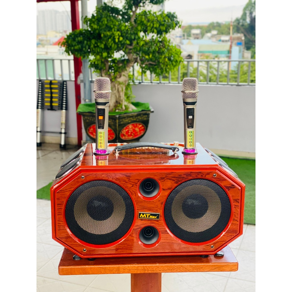 Loa Xách Tay Full Gỗ MTMAX K421 Công Suất 300W Hệ Thống 12 Loa, Bass Đôi,Kèm 2 Micro UHF chống ...
