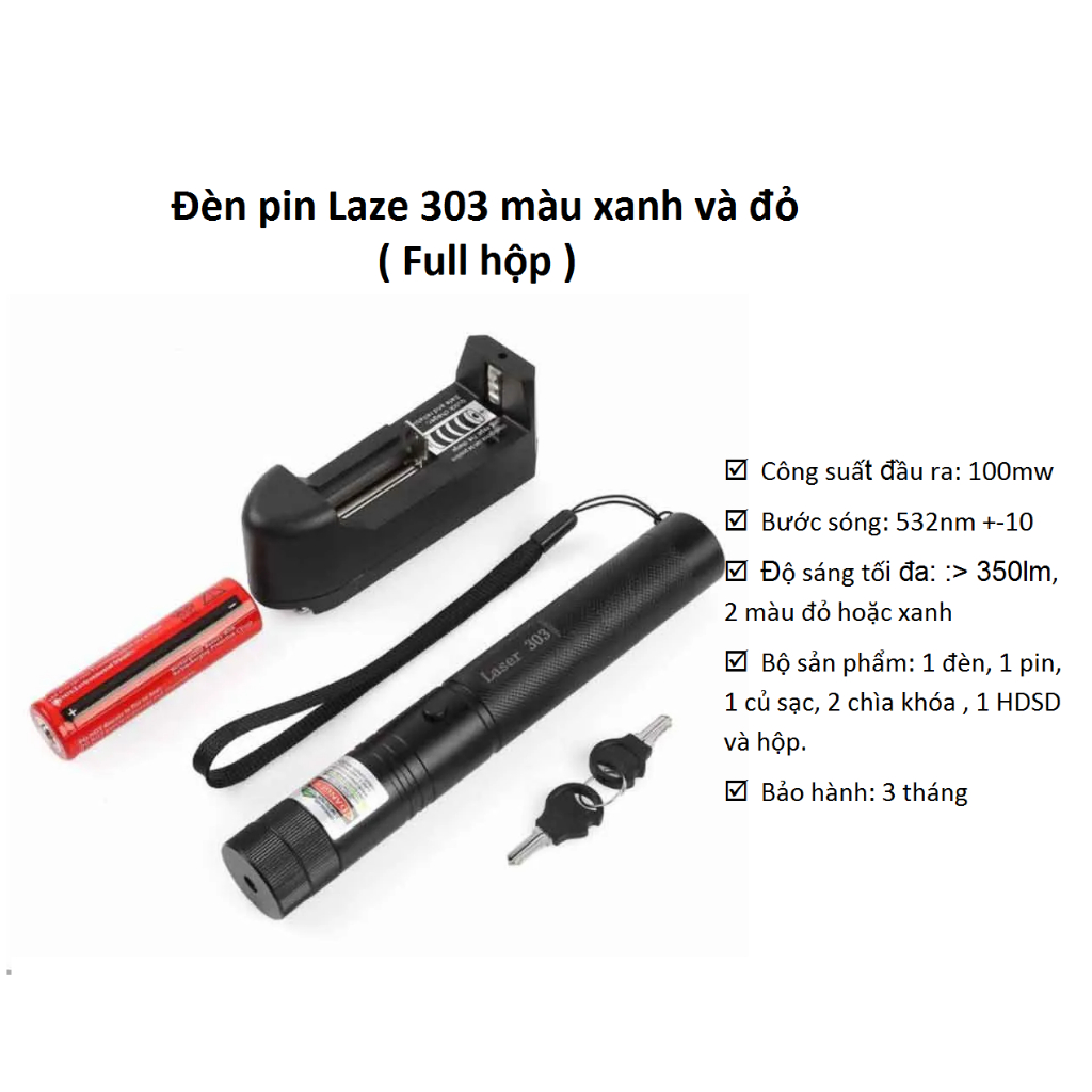 Đèn pin Laze tia xanh, đèn pin Laser 303, tia laze siêu mạnh chiếu ...
