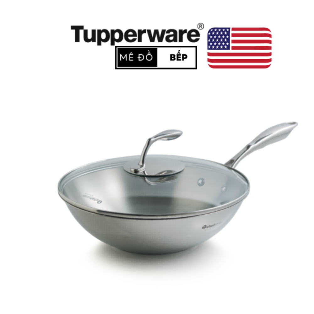 Chảo T Chef Series Wok Pan 24cm (nắp kính) Tupperware 3 lớp chính hãng ...