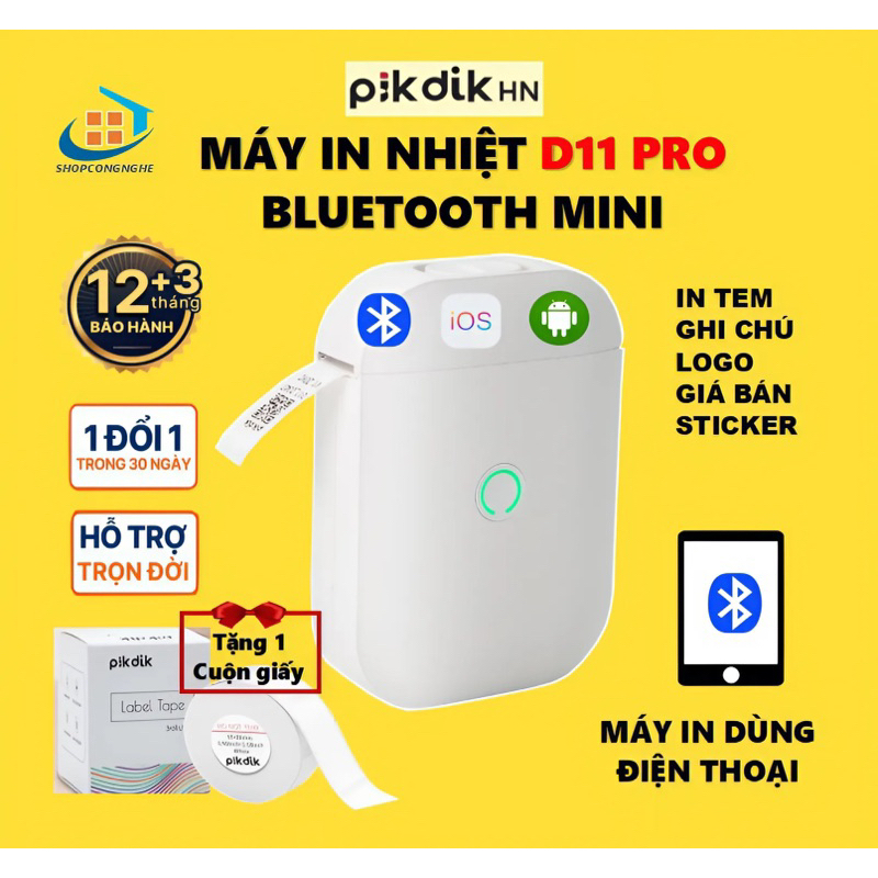 Máy in nhiệt Bluetooth PikDik D11 Pro mini dùng tem 15x30mm, in tem ...
