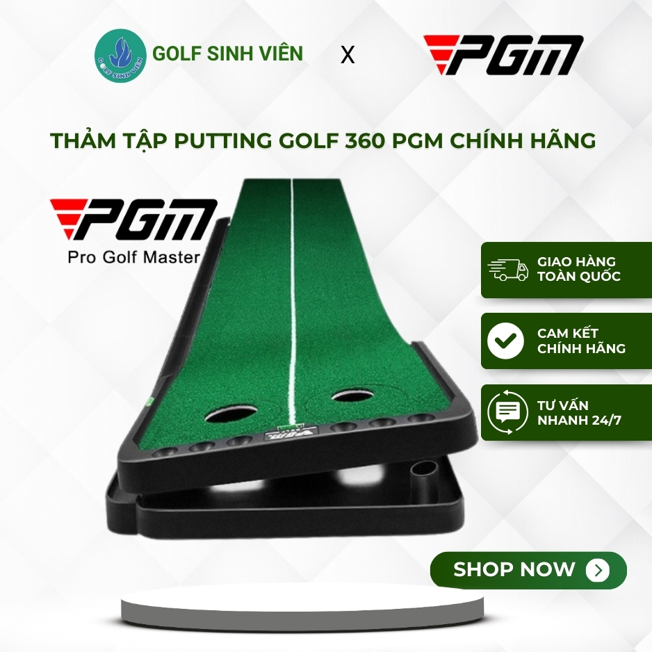Thảm tập putting 360 PGM CHÍNH HÃNG tập luyện chuyên sâu với lỗ xoay, chỉnh nghiêng và dốc ...