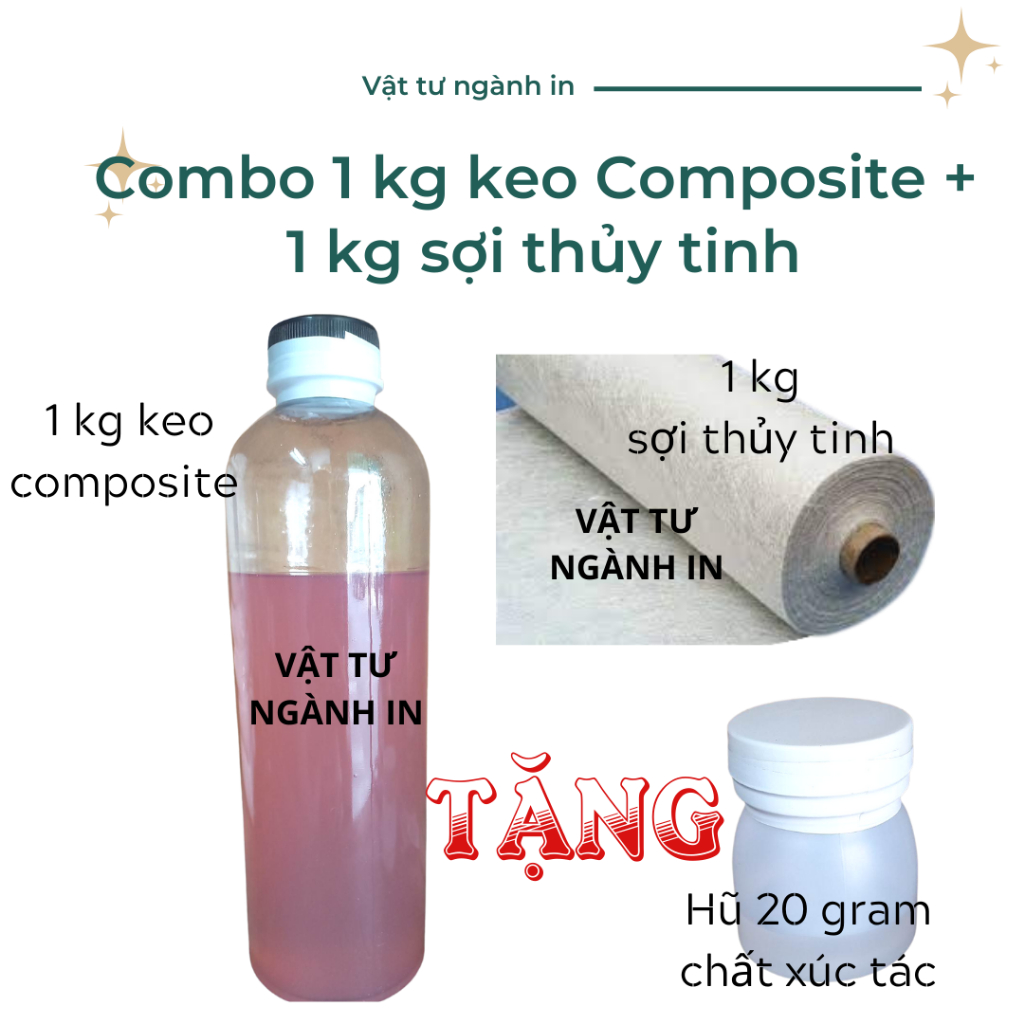 Combo 1 kg keo composite + 1 kg sợi thủy tinh, tặng kèm chất xúc tác ...