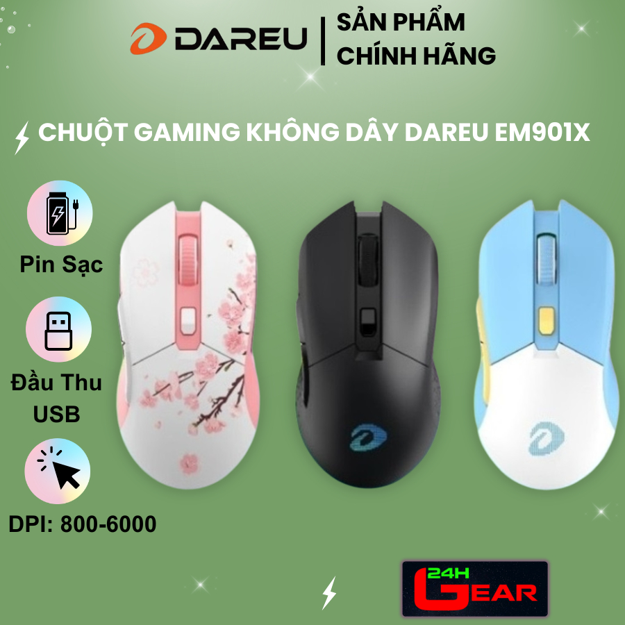 Chuột Không Dây DAREU EM901X LED RGB ,Dock Sạc (6000 DPI/ 6 Nú t ...