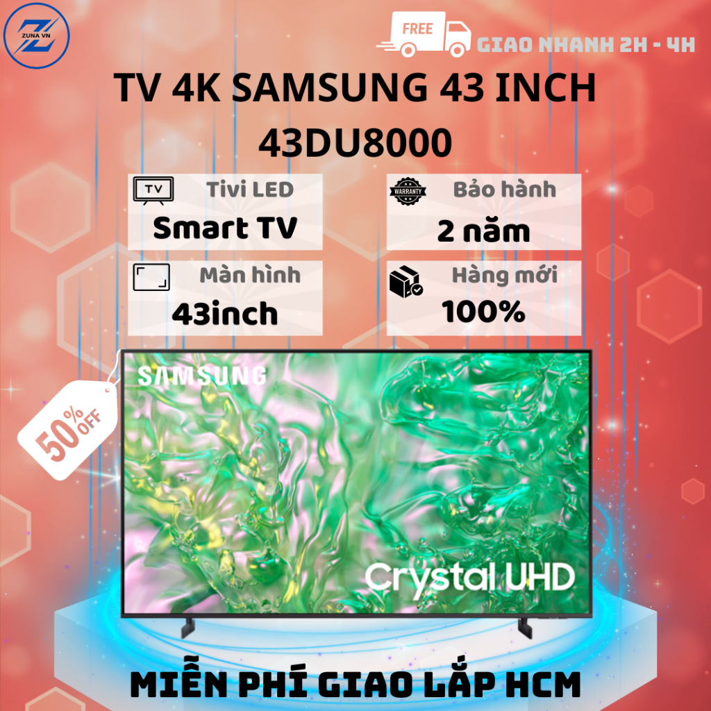 Smart Tivi Samsung 4K Crystal UHD 43 inch 43DU8000 - Bảo hành chính ...