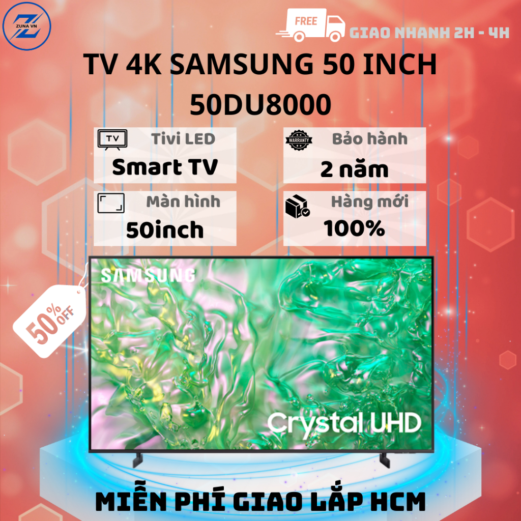 Smart Tivi Samsung 4K Crystal UHD 50 inch 50DU8000 - Bảo hành chính ...
