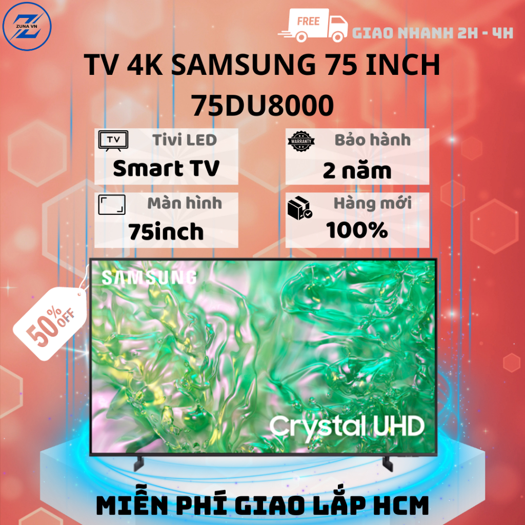 Smart Tivi Samsung 4K Crystal UHD 75 inch 75DU8000 - Bảo hành chính ...