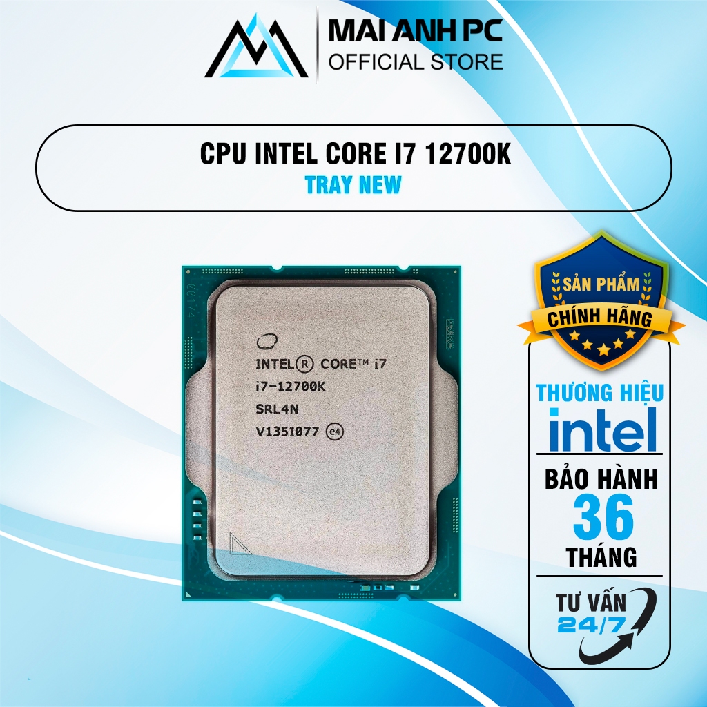 CPU Intel Core i7 12700K / 3.6GHz Turbo 5.0GHz / 12 Nhân 20 Luồng / 25MB / LGA 1700 (TRAY KHÔNG ...