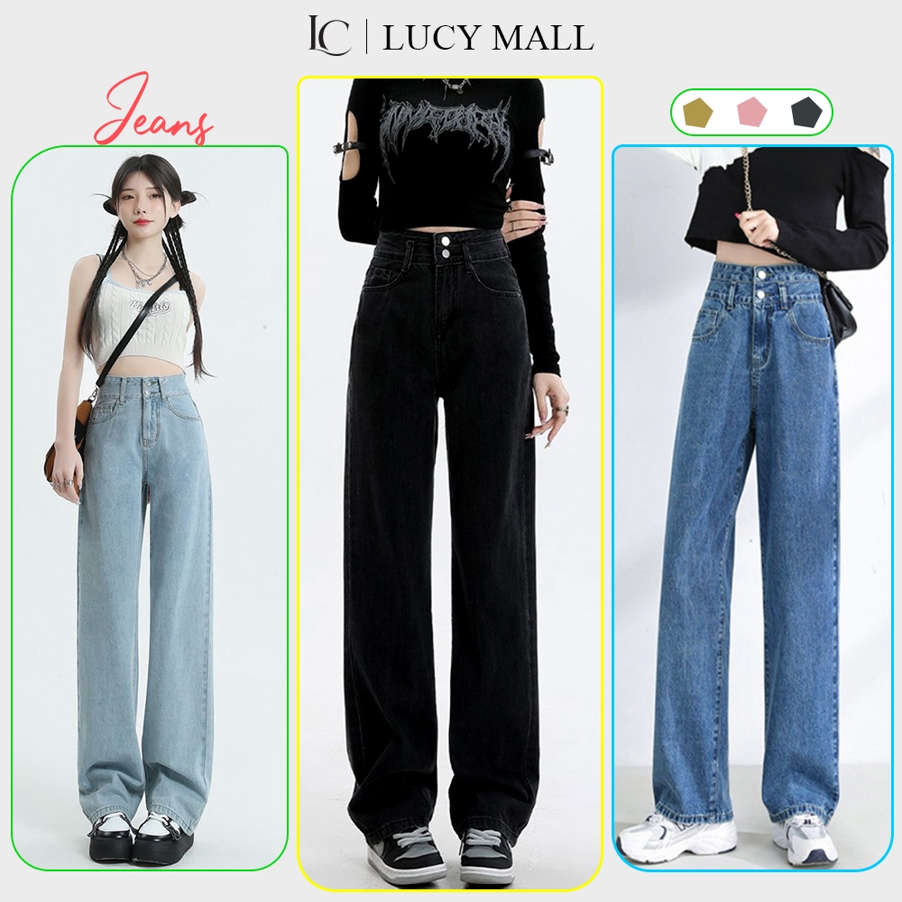 Quần bò Jean nữ ống suông rộng xuông Lucy form rộng cạp cao phong cách ...