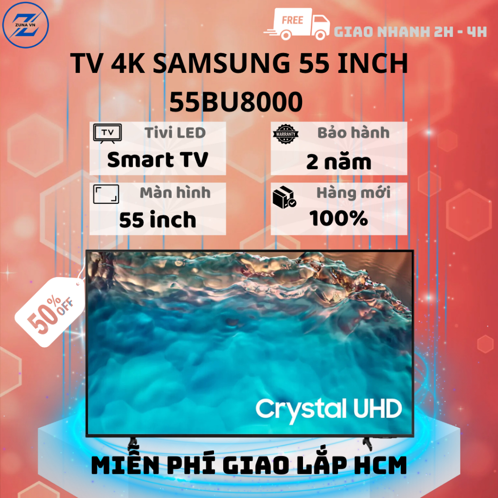 [Voucher 300K] - Smart Tivi Samsung 4K Crystal UHD 55 inch UA55BU8000 ...