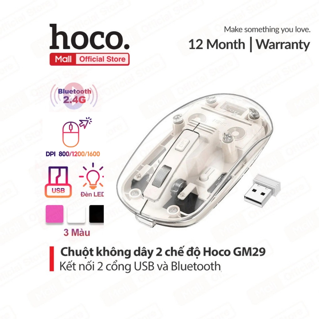 Chuột không dây yên tĩnh 2 chế độ Bluetooth và USB 2.4G Hoco GM29 DPI ...