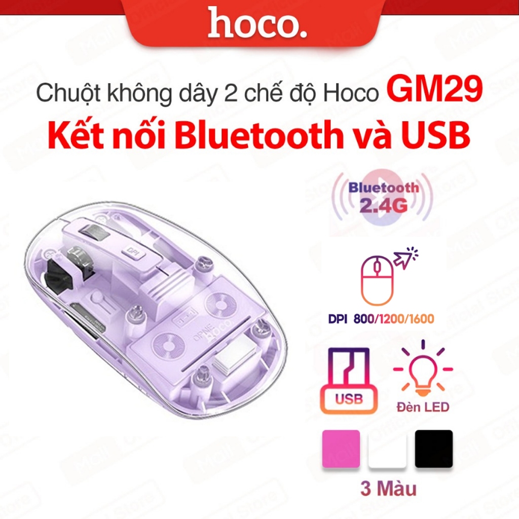 Chuột không dây yên tĩnh 2 chế độ Bluetooth và USB 2.4G Hoco GM29, dùng ...