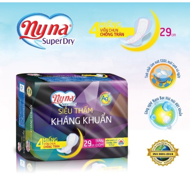 Băng Vệ Sinh NYNA Ban Đêm 4 Miếng Dài 29cm Siêu Thấm Kháng Khuẩn (LỐC 6 ...