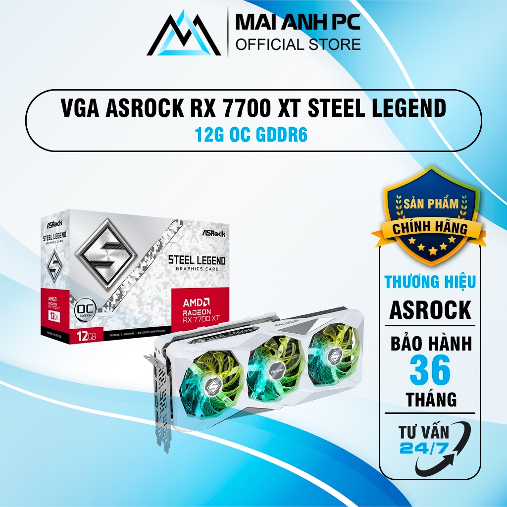 VGA ASRock Radeon RX 7700 XT Steel Legend 12G OC GDDR6 RX7700XT-SL-12GO ...