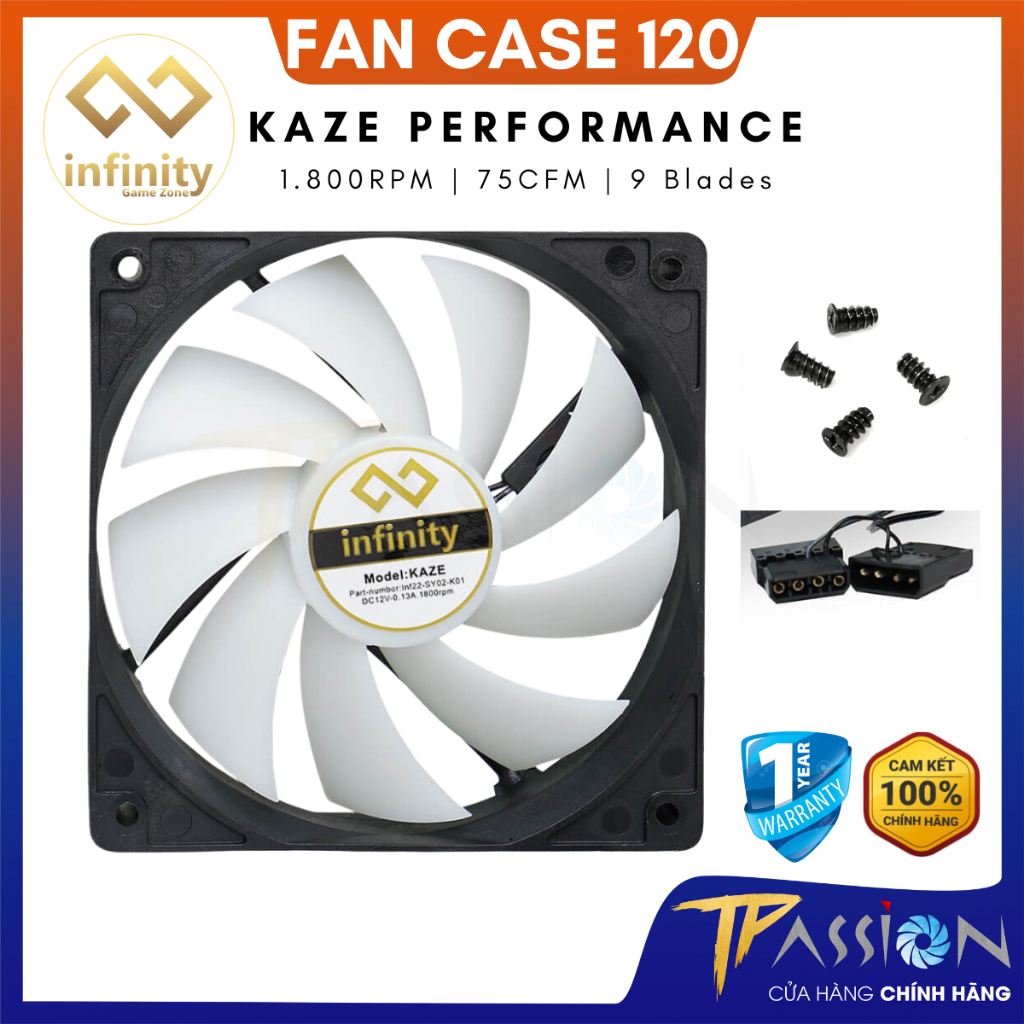 Quạt tản nhiệt Fan case INFINITY KAZE 12CM 1800rpm (No Led, Tặng Kèm 4 ...