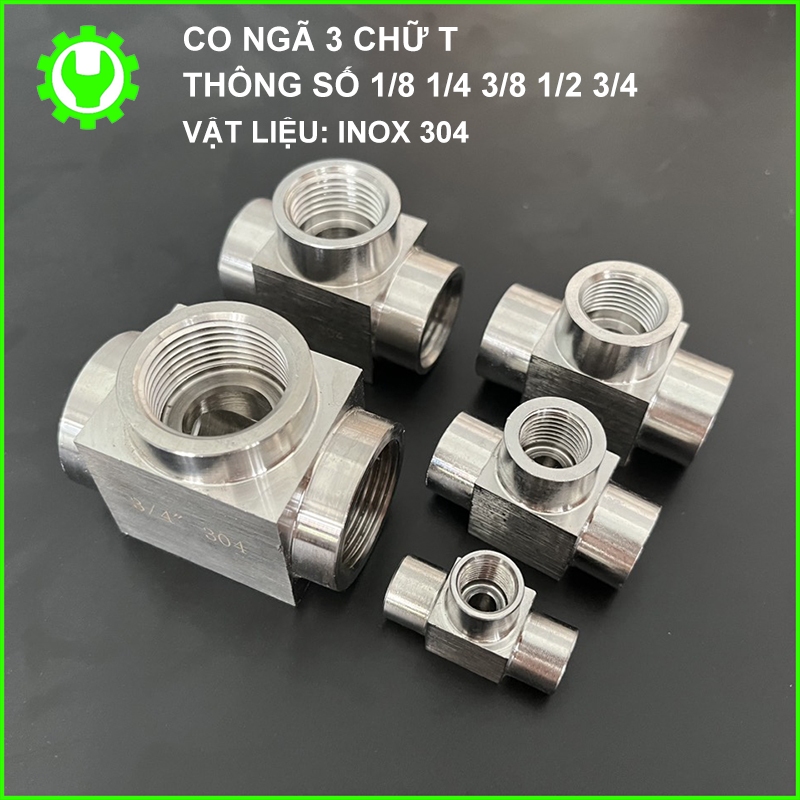 Đầu nối co ngã ba chữ T ren G ren trong vật liệu inox 304 các loại G1/8 ...