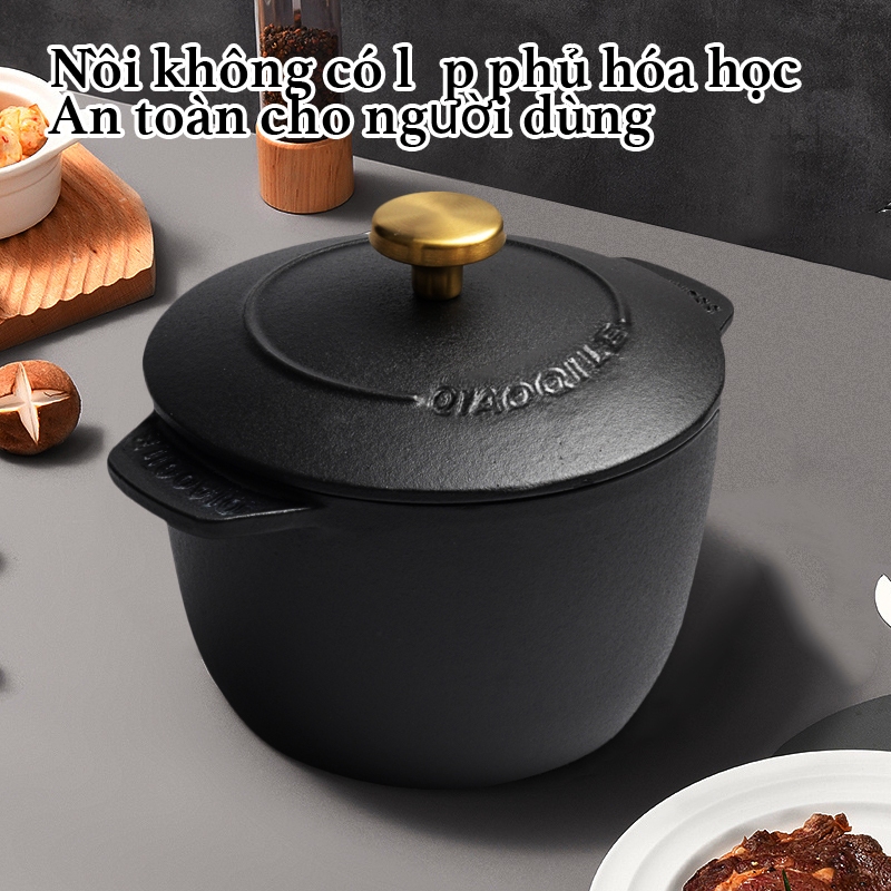 Nồi gang đúc nguyên khối chống dính tự nhên dung tích 1.85l size 16cm tiện lợi dùng cho mọi loại ...