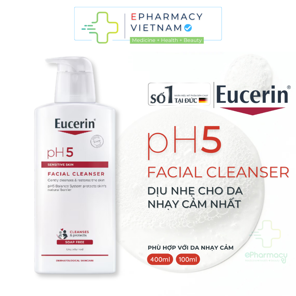 Sữa Rửa Mặt EUCERIN pH5 Facial Cleanser Sensitive Skin Làm Sạch Sâu Cho ...