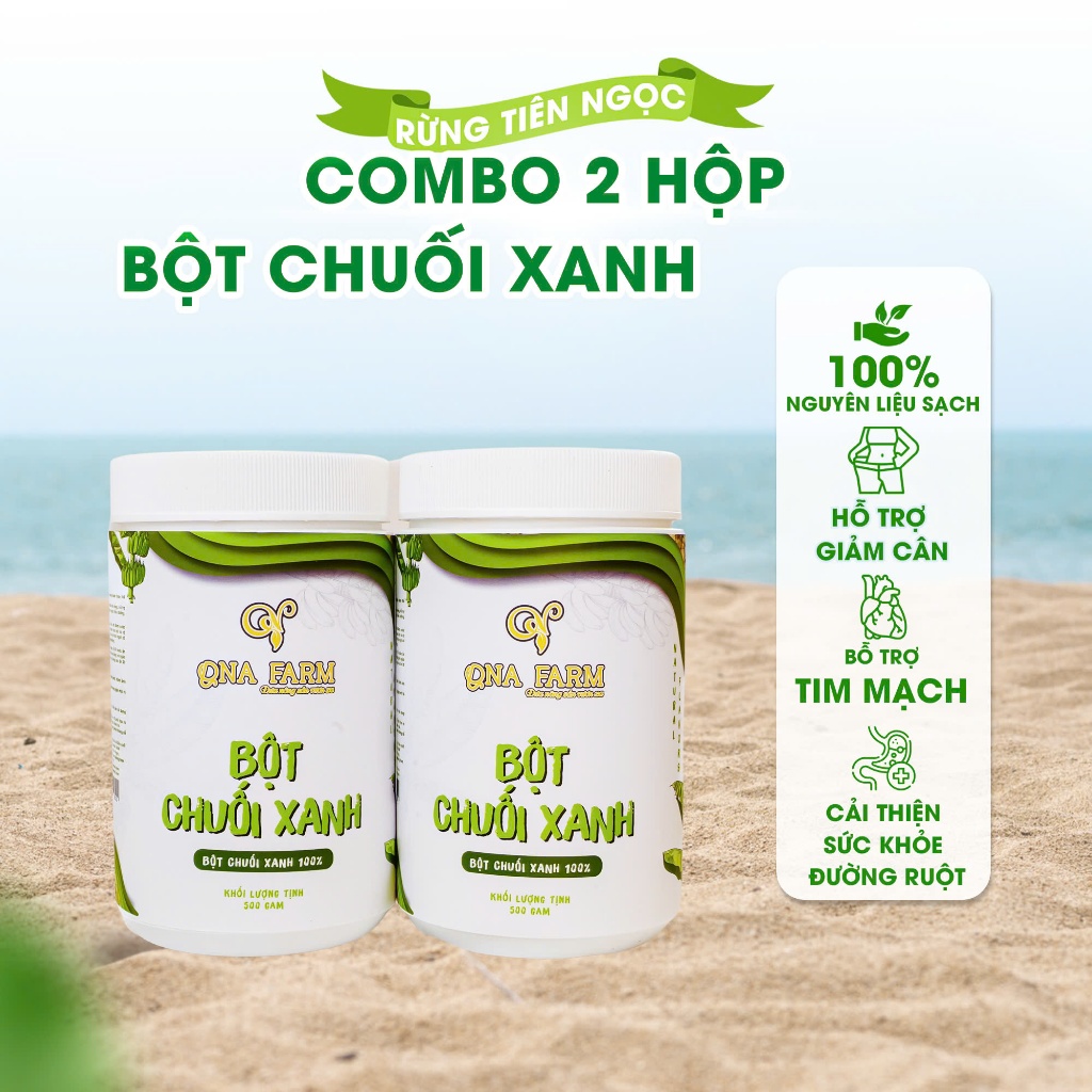 COMBO 2 Hũ Bột Chuối Xanh QNA Farm, Chuối Rừng 100%, Bột Chuối Nguyên ...