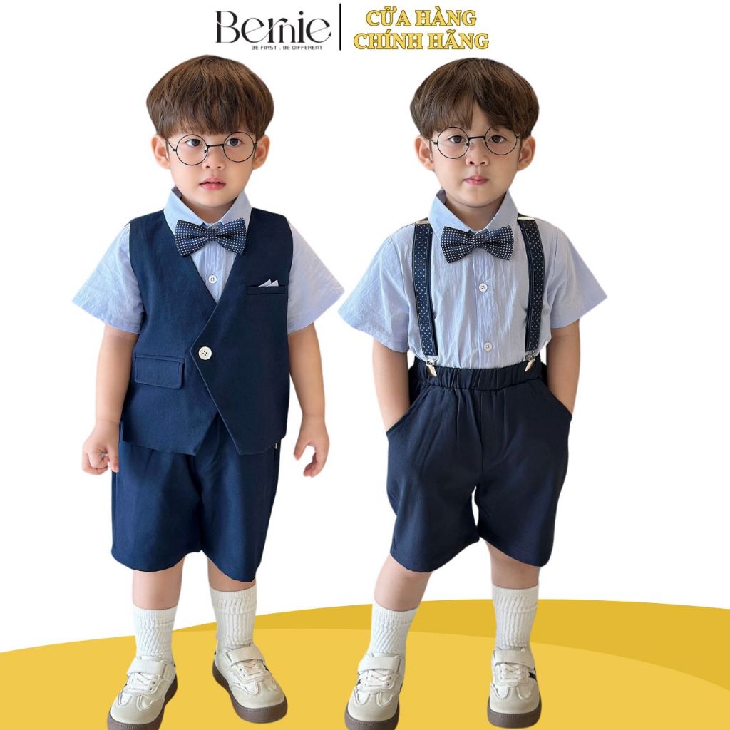 Set vest gile công tử hàn quốc túi khăn bé trai thôi nôi sinh nhật đi ...