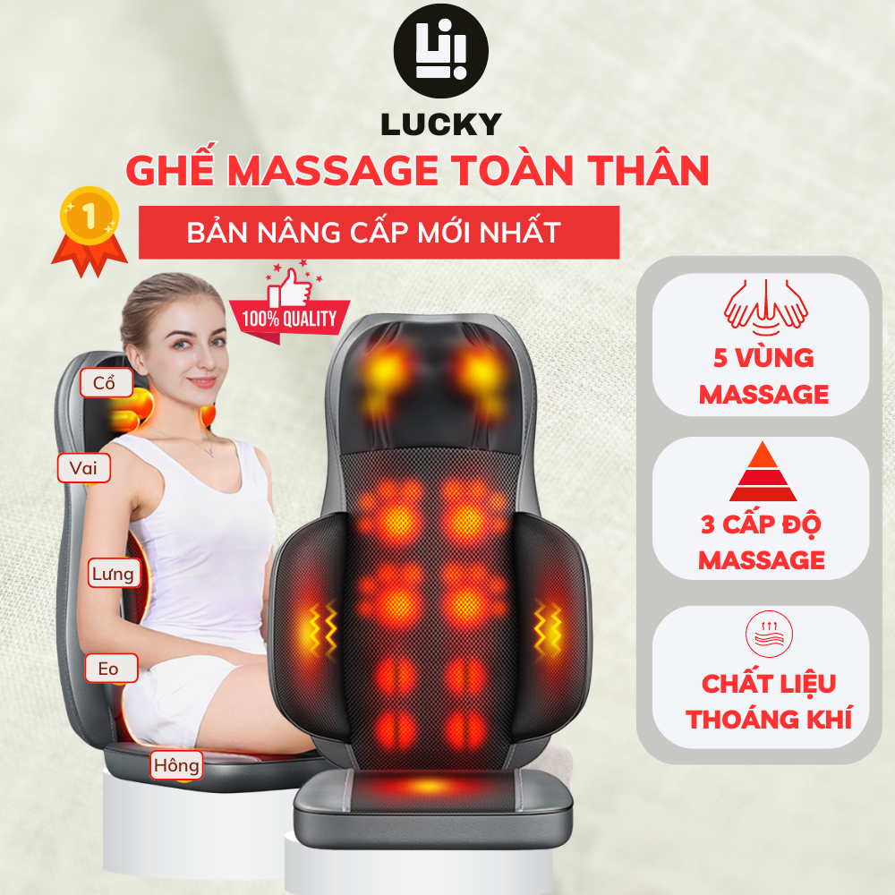 Đệm Massage Toàn Thân LUCKY Cao Cấp Matxa Cổ Vai Lưng Eo, Rung Đệm Mông, Túi Khí Kết Hợp Nhiệt ...