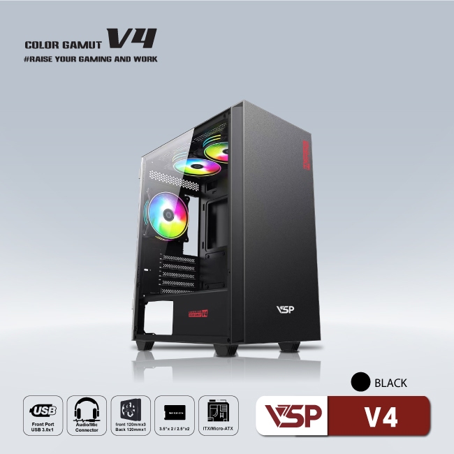 Vỏ Case Máy Tính VSP V4 Thép kính mặt hông Mid tower M Atx - Hàng Chính Hãng Trắng Hồng Xanh Đen ...