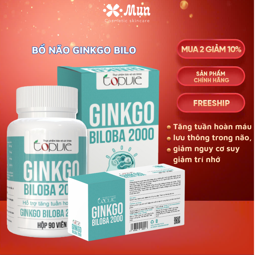 Viên uống bổ não Topvie ginkgo biloba 2000 dạng vỉ 30v hỗ trợ tuần hoàn ...