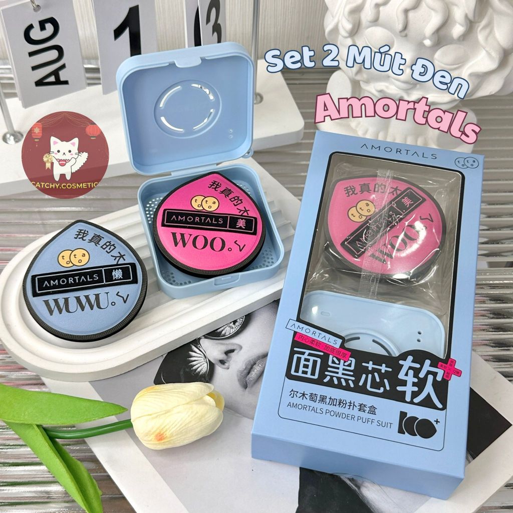 [AMORTALS] Bộ 2 Bông Mút AMORTALS Đen Trang Điểm Tán Kem Nền Màu Đen XL ...