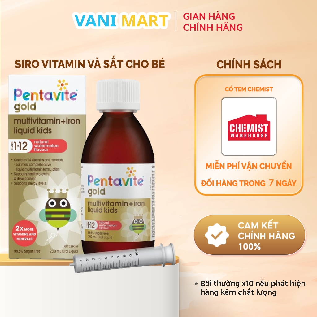Vitamin tổng hợp Pentavite Multivitamin + Iron Kids Liquid của Úc giúp ...