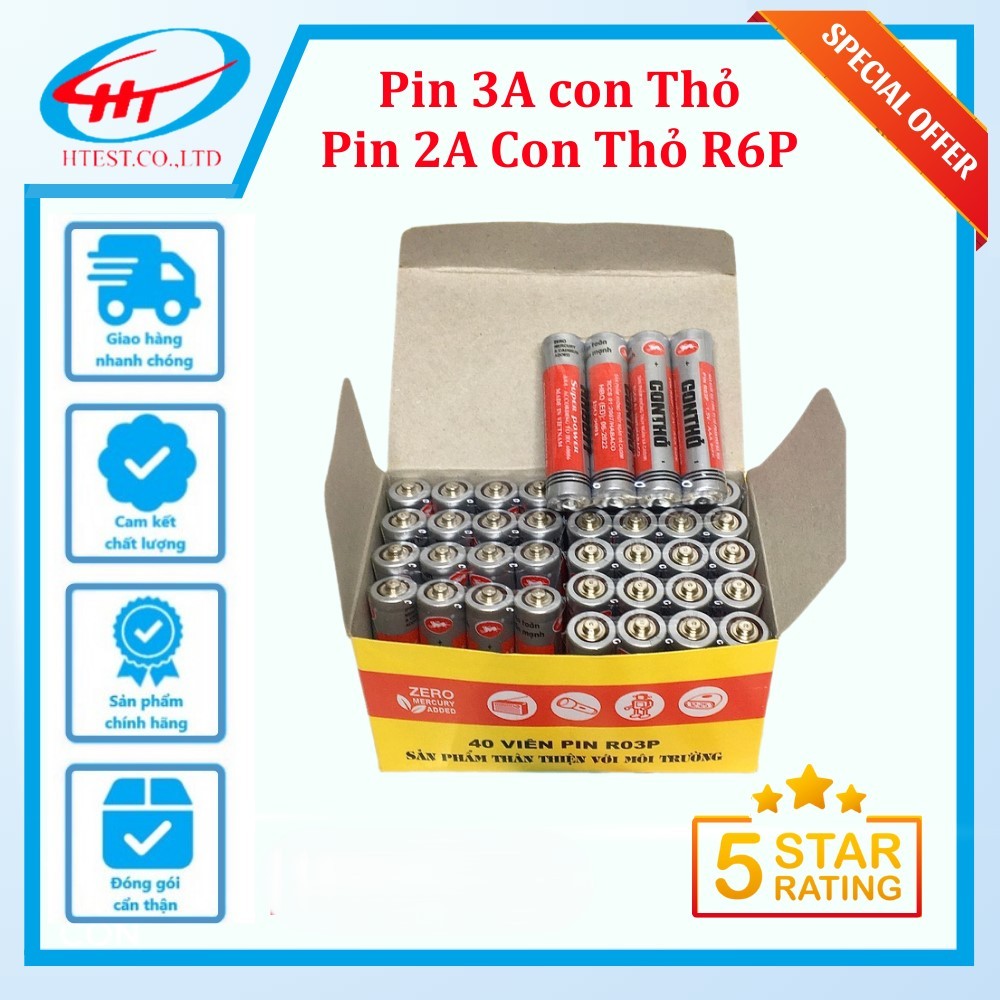 Pin 3A con thỏ (1 hộp,40 viên) VÀ Pin 2A Con Thỏ R6P (Hộp 24 Viên ...