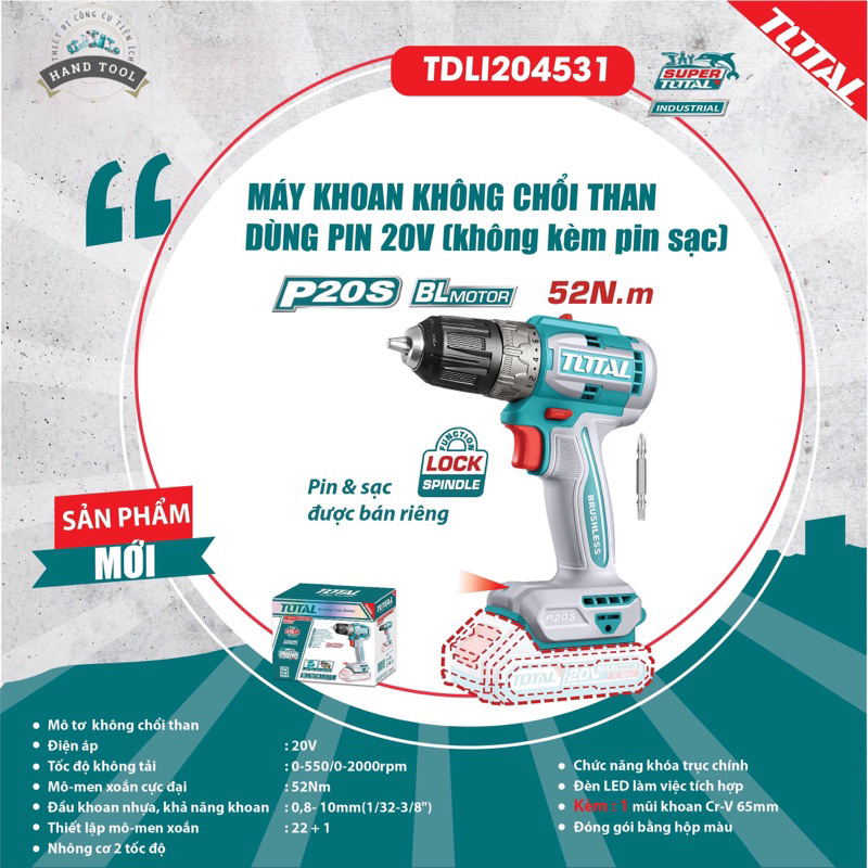 Máy khoan vặn vít dùng pin 20V Total TDLI204531 (Chưa Pin & Sạc ...