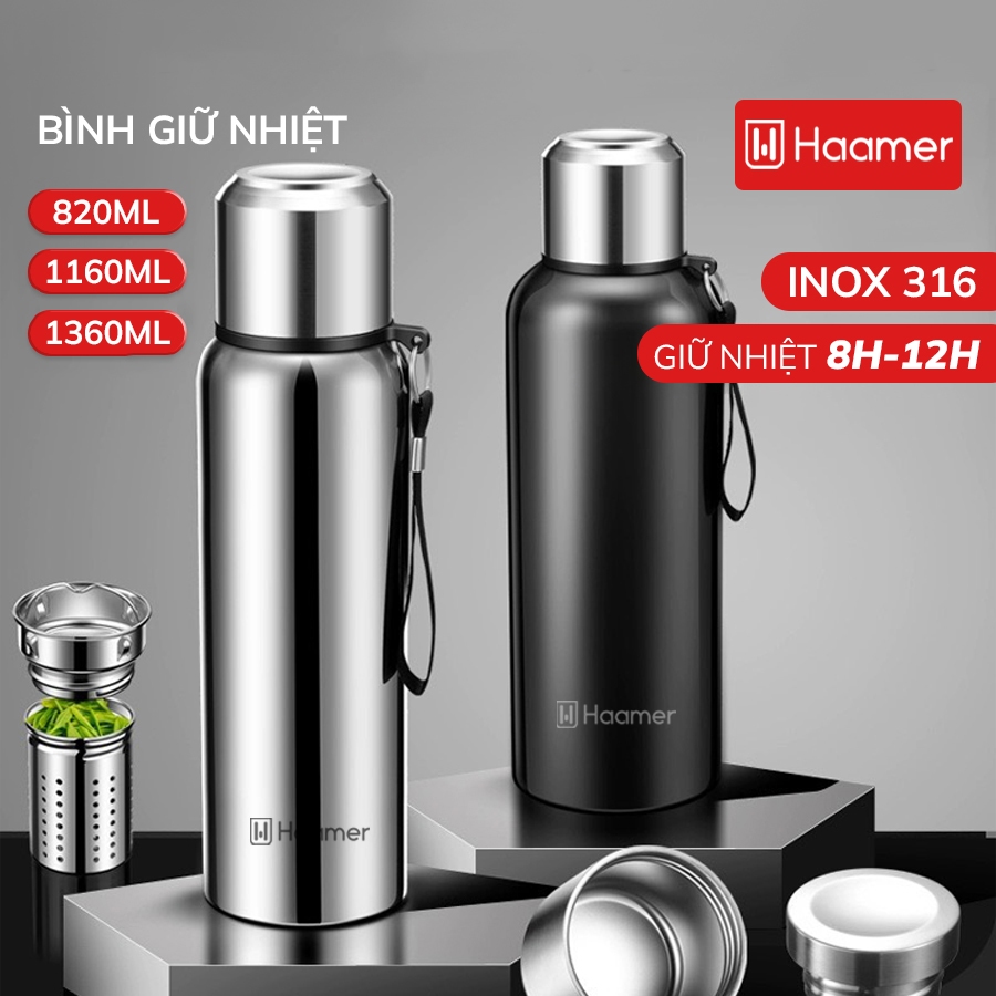 Bình giữ nhiệt Haamer, Bình inox 316 an toàn thực phẩm, giữ nhiệt hiệu quả, dung tích lớn 850ml ...