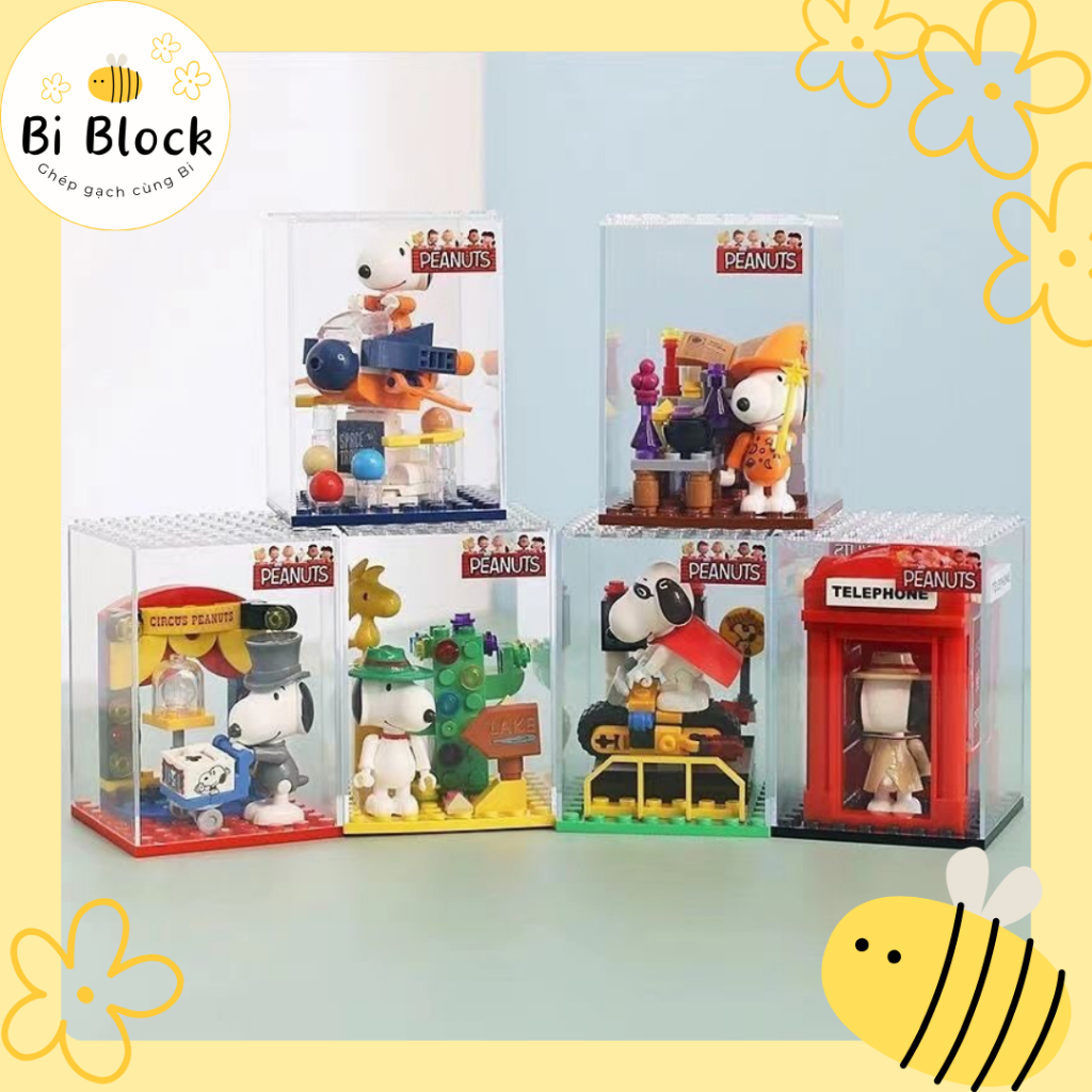 [Hộp Acrylic] Bộ lắp ráp building blocks Snoopy Figure Mô hình 3D trưng ...